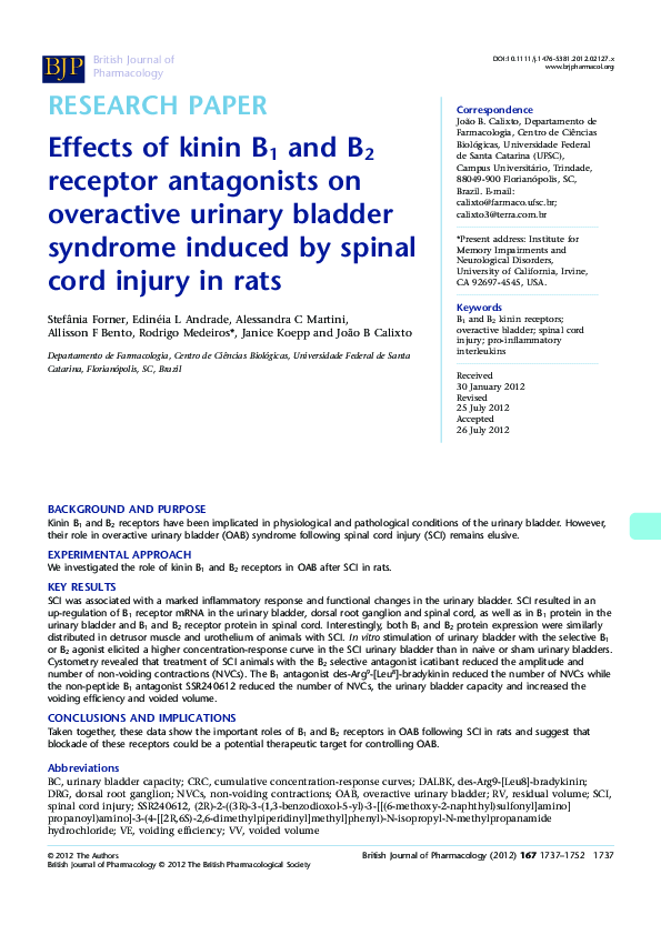 (PDF) Effects of kinin B1 and B2 receptor antagonists on overactive ...