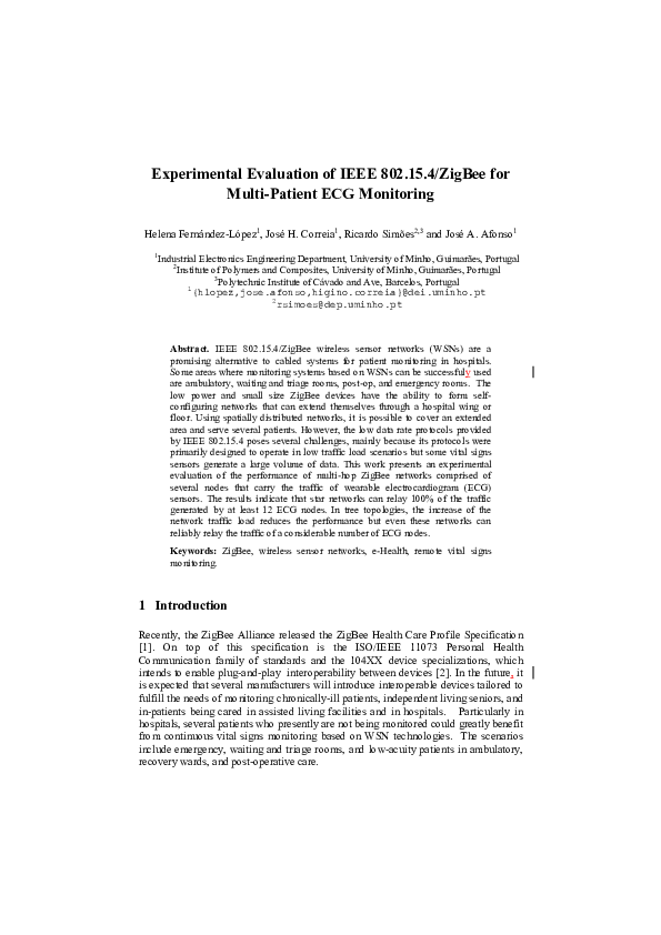 Pdf Experimental Evaluation Of Ieee 802 15 4 Zigbee For Multi Patient Ecg Monitoring