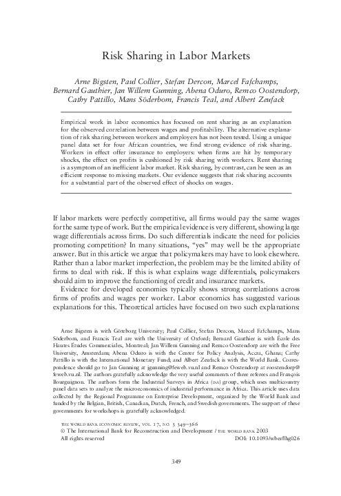 (PDF) Risk Sharing in Labor Markets