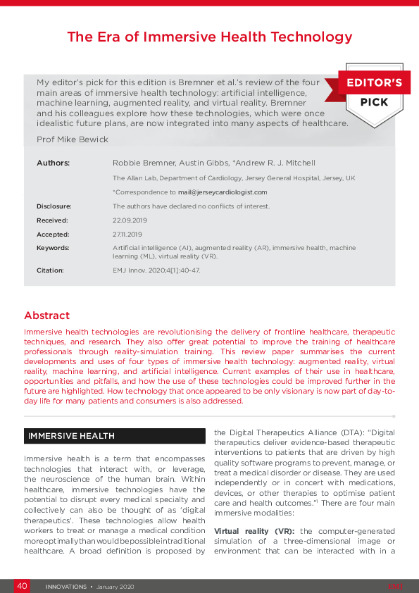 (PDF) The Era of Immersive Health Technology
