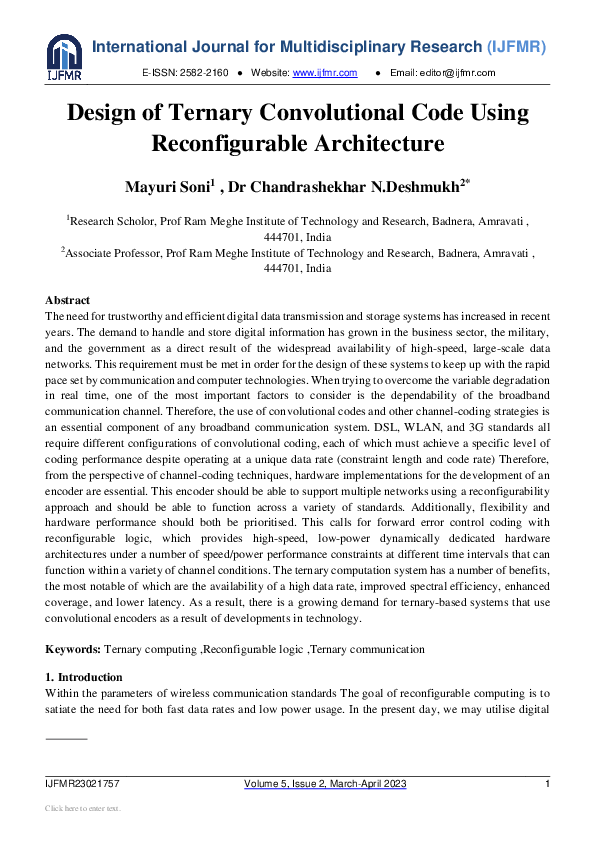 (PDF) Design of Ternary Convolutional Code using Reconfigurable Architecture