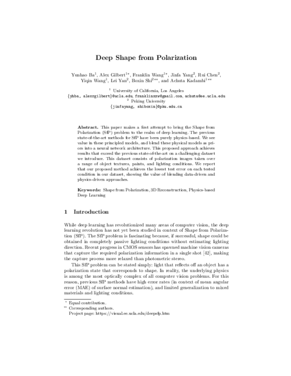 (PDF) Deep Shape from Polarization