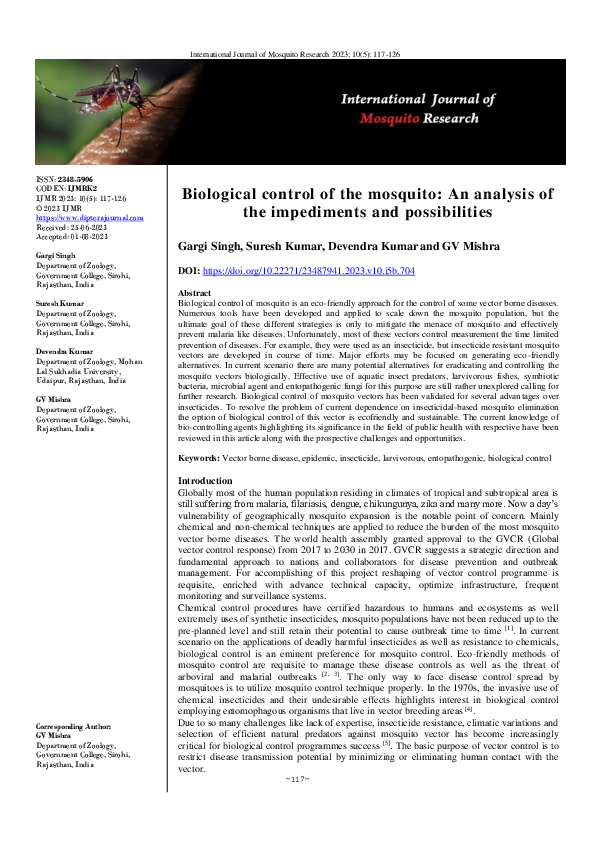 (PDF) Biological control of the mosquito: An analysis of the ...