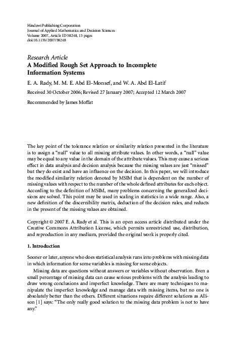 Pdf Modified Similarity In Incomplete Data Systems