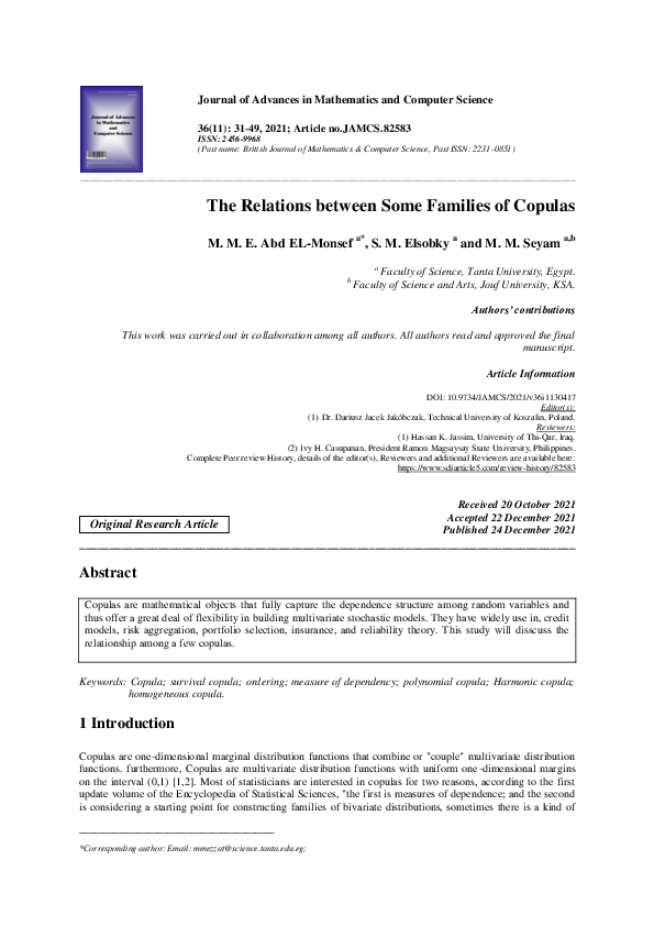 (PDF) The Relations between Some Families of Copulas