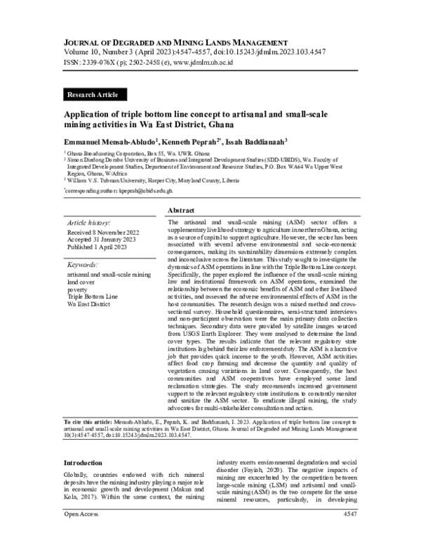 (PDF) Application of triple bottom line concept to artisanal and small ...