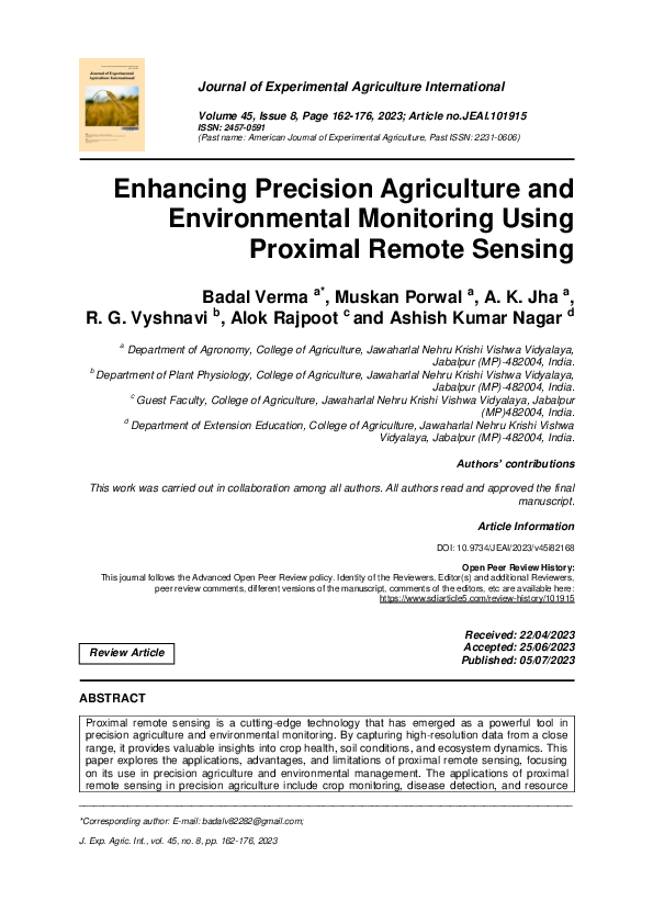 (PDF) Enhancing Precision Agriculture and Environmental Monitoring Using Proximal Remote Sensing