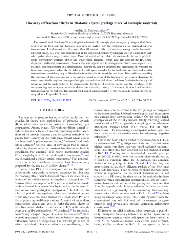 (PDF) One-way diffraction effects in photonic crystal gratings made of ...