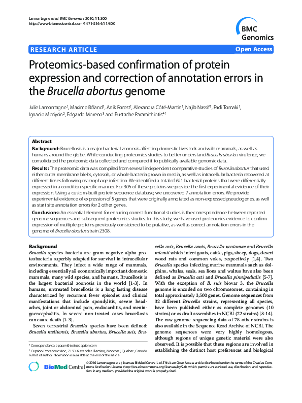 Pdf Proteomics Based Confirmation Of Protein Expression And Correction Of Annotation Errors In
