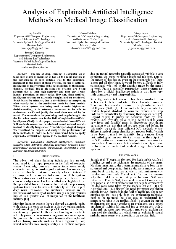 Pdf Analysis Of Explainable Artificial Intelligence Methods On