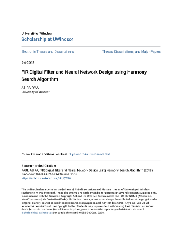 (PDF) FIR Digital Filter and Neural Network Design using Harmony Search Algorithm