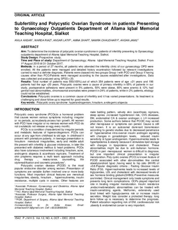 (PDF) Subfertility and Polycystic Ovarian Syndrome in Patients ...