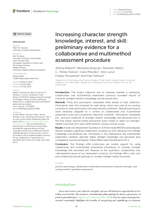 (PDF) Increasing character strength knowledge, interest, and skill ...
