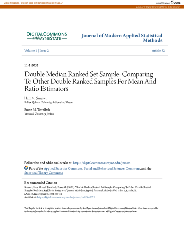 (PDF) Double Median Ranked Set Sample: Comparing To Other Double Ranked ...