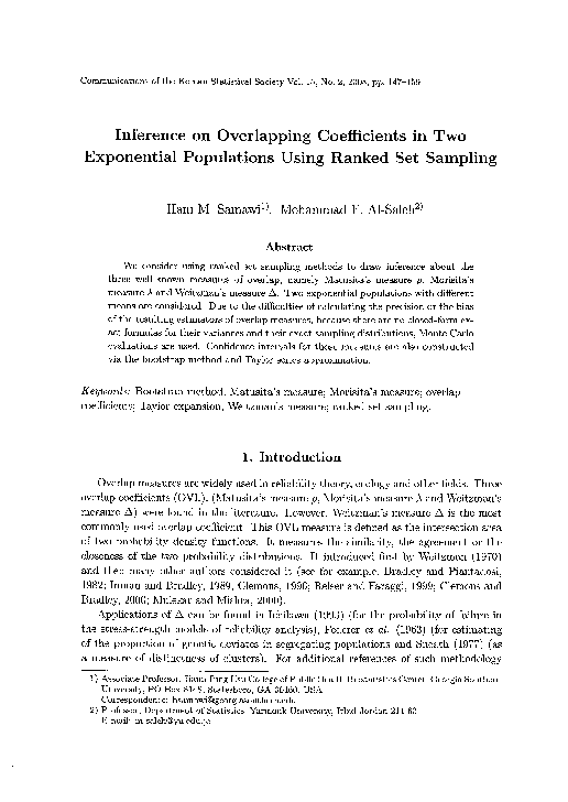 Pdf Inference On Overlapping Coefficients In Two Exponential Populations Using Ranked Set