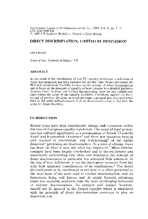 (PDF) Direct Discrimination: Limited by Definition?