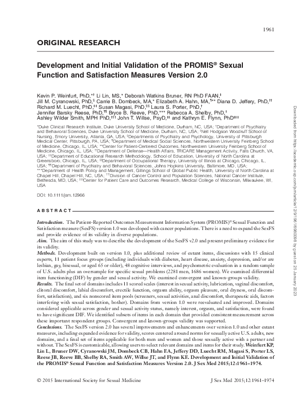 (PDF) Development and Initial Validation of the PROMIS® Sexual Function and Satisfaction ...