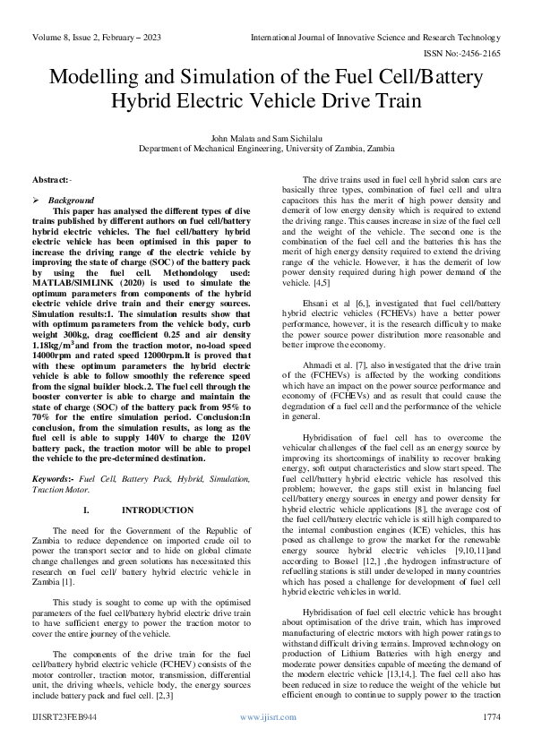 (PDF) Modelling and Simulation of the Fuel Cell/Battery Hybrid Electric Vehicle Drive Train