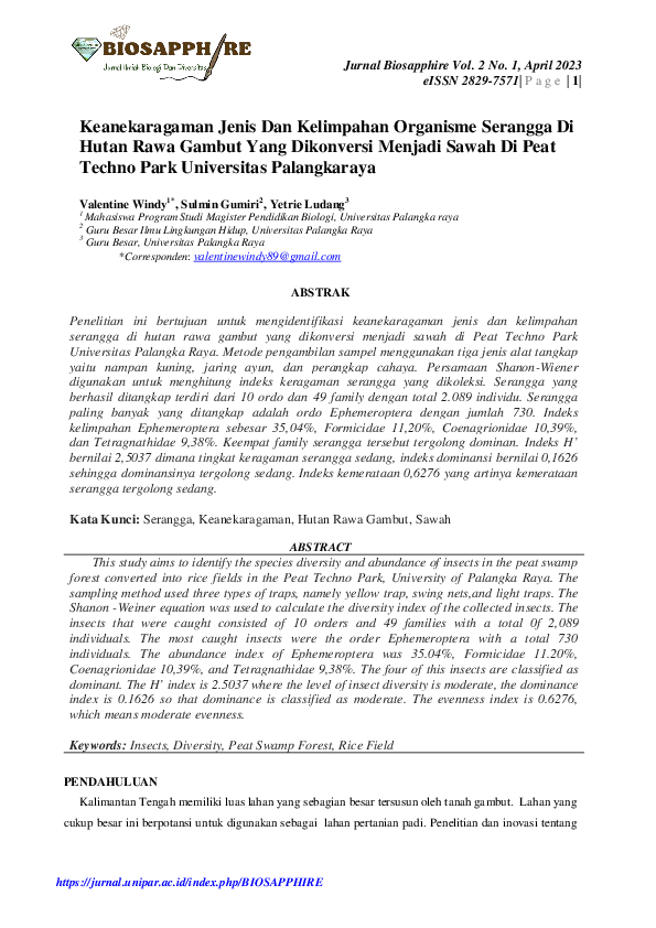 (PDF) Keanekaragaman Jenis Dan Kelimpahan Organisme Serangga DI Hutan ...