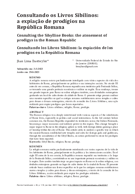 (PDF) Consultando os Livros Sibilinos: a expiação de prodígios na ...