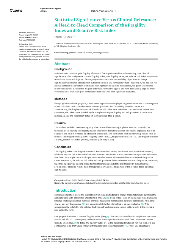 (PDF) Statistical Significance Versus Clinical Relevance: A Head-to ...