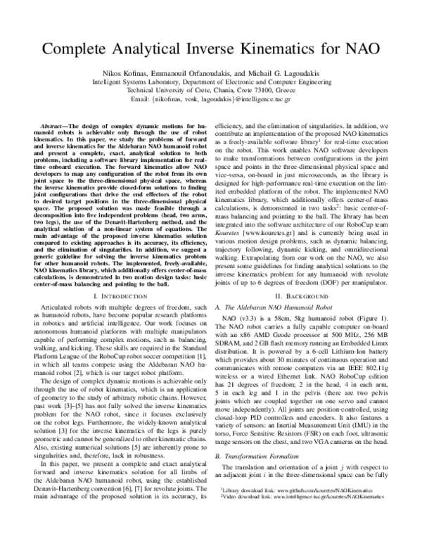 (PDF) Complete analytical inverse kinematics for NAO