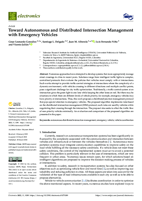 (PDF) Toward Autonomous and Distributed Intersection Management with Emergency Vehicles
