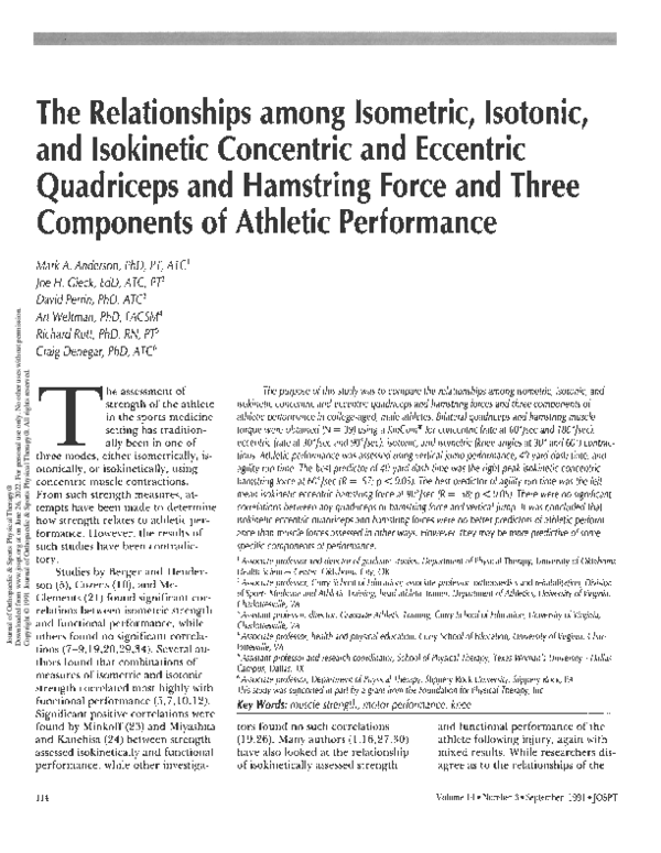 (PDF) The Relationships among Isometric, Isotonic, and Isokinetic ...