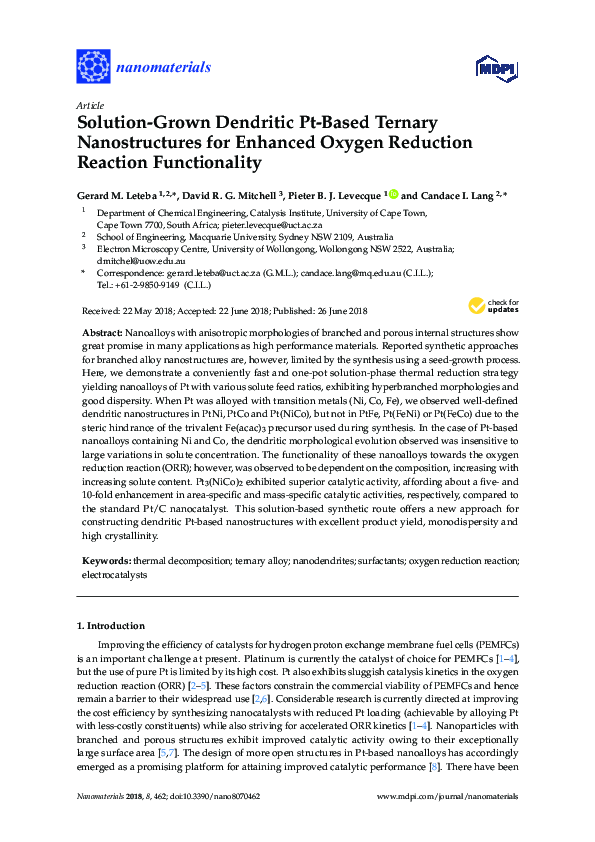(PDF) Solution-Grown Dendritic Pt-Based Ternary Nanostructures for Enhanced Oxygen Reduction ...
