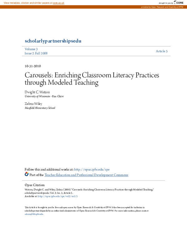 (PDF) Carousels: Enriching Classroom Literacy Practices through Modeled ...