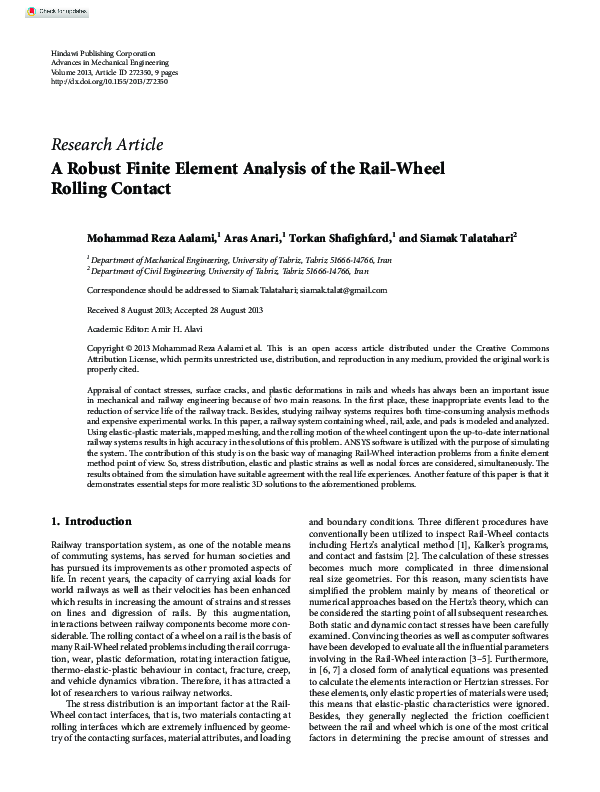 (PDF) A robust finite element analysis of the Rail-Wheel rolling contact