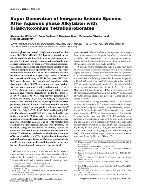 (PDF) Vapor Generation of Inorganic Anionic Species After Aqueous phase ...