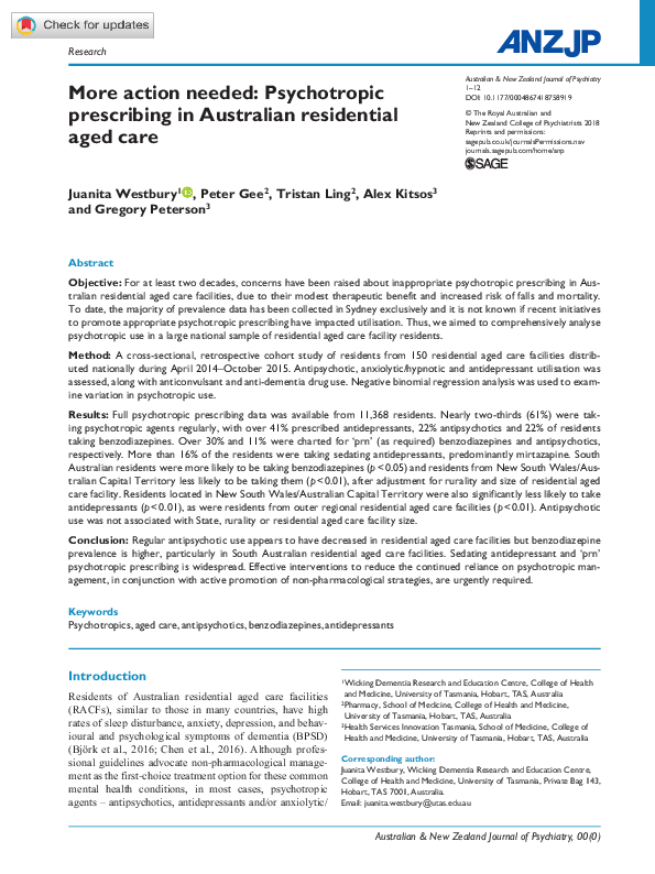 (PDF) More action needed: Psychotropic prescribing in Australian ...
