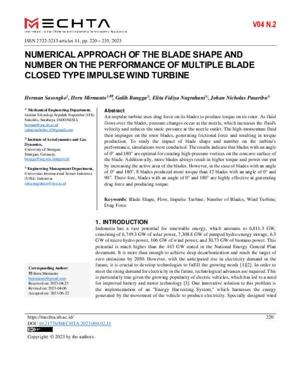 (PDF) Numerical Approach of the Blade Shape and Number on the ...