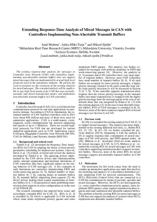 (PDF) Extending response-time analysis of mixed messages in CAN with ...