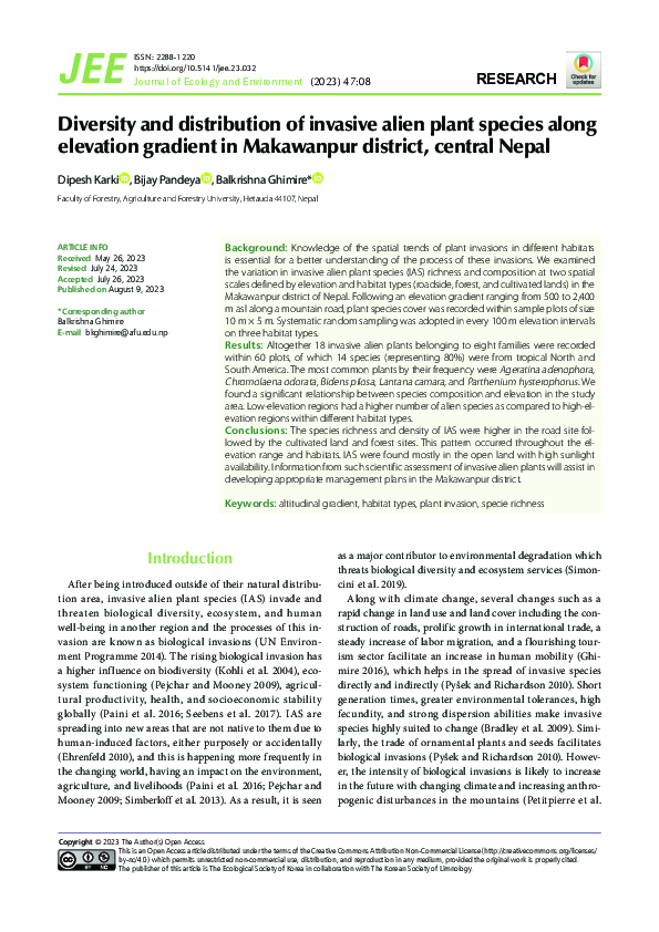 (PDF) Diversity and distribution of invasive alien plant species along elevation gradient in ...