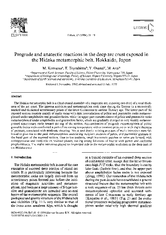 (PDF) Prograde and anatectic reactions in the deep arc crust exposed in ...