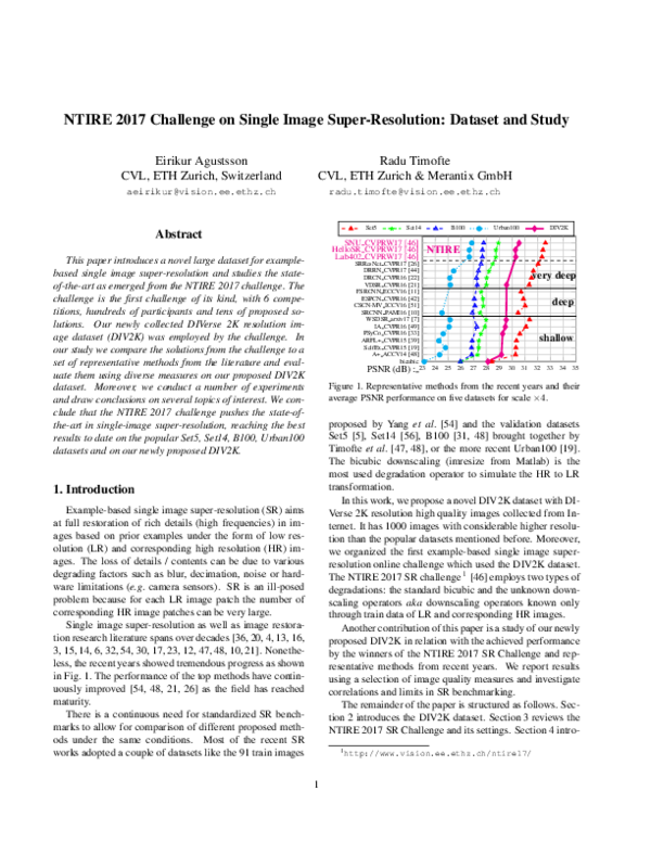 (PDF) NTIRE 2017 Challenge on Single Image Super-Resolution: Dataset and Study