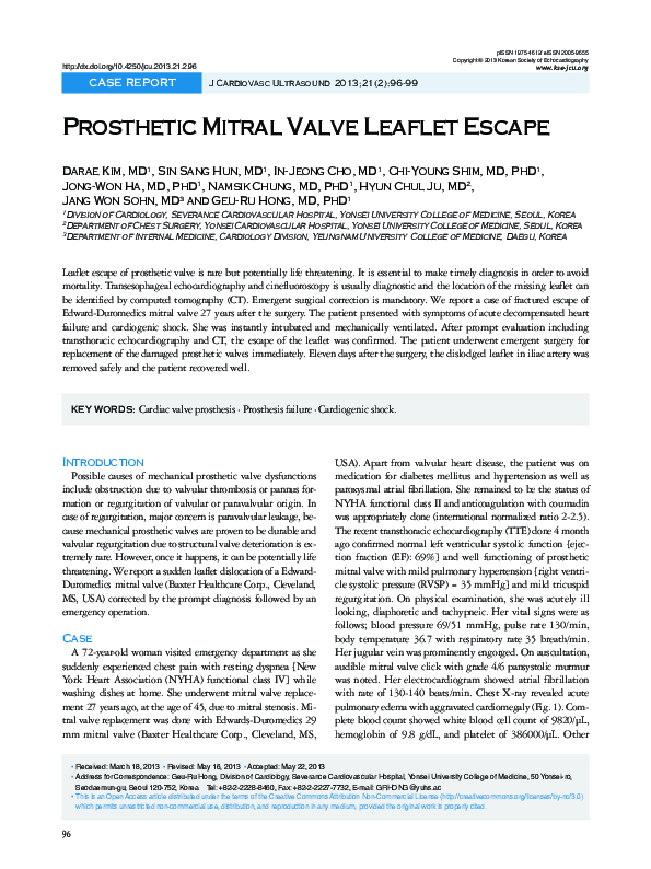 (PDF) Prosthetic Mitral Valve Leaflet Escape