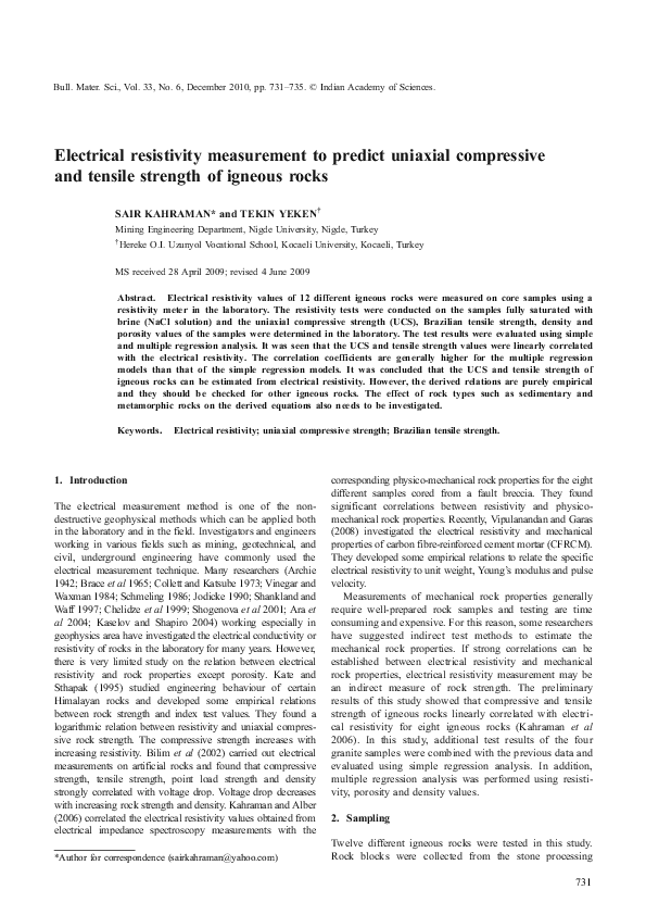 (PDF) Electrical resistivity measurement to predict uniaxial ...