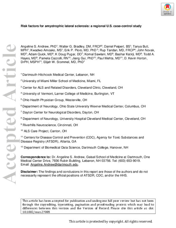 (PDF) Risk factors for amyotrophic lateral sclerosis: A regional United ...