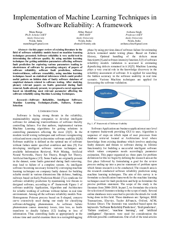 (PDF) Implementation of Machine Learning Techniques in Software ...
