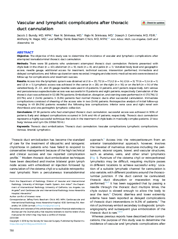 (PDF) Vascular and lymphatic complications after thoracic duct cannulation