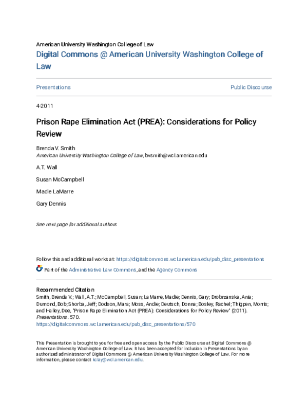 (PDF) Prison Rape Elimination Act (PREA): Considerations for Policy Review