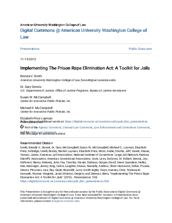 (PDF) Implementing The Prison Rape Elimination Act: A Toolkit for Jails ...