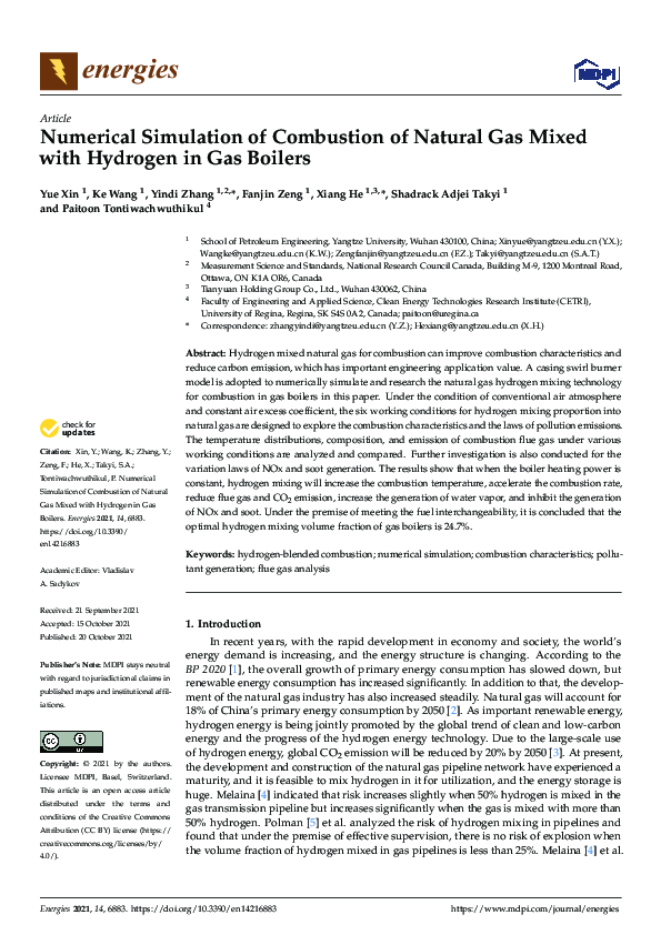 (PDF) Numerical Simulation of Combustion of Natural Gas Mixed with Hydrogen in Gas Boilers