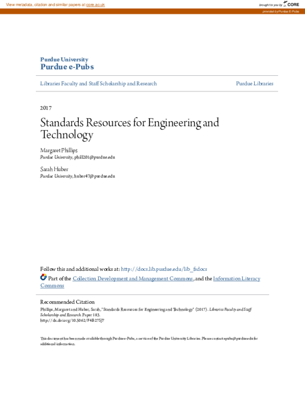 (PDF) Standards Resources for Engineering and Technology