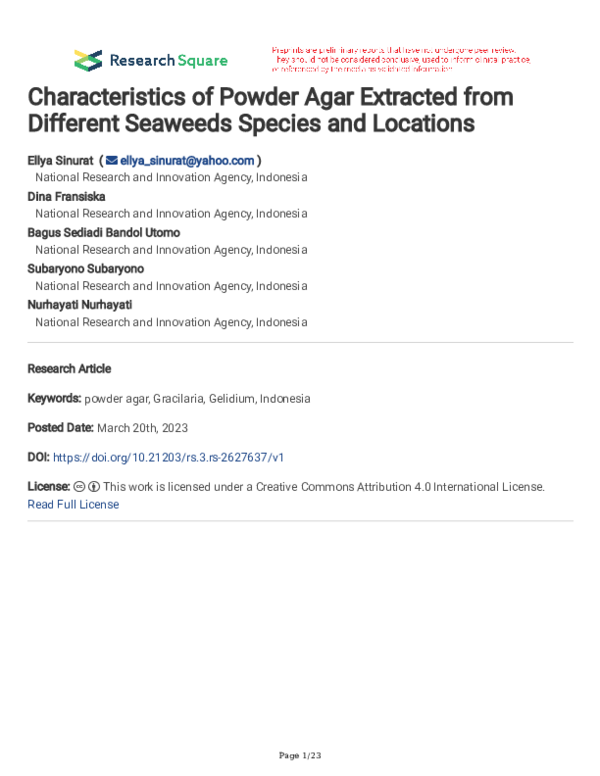 (PDF) Characteristics of Powder Agar Extracted from Different Seaweeds ...