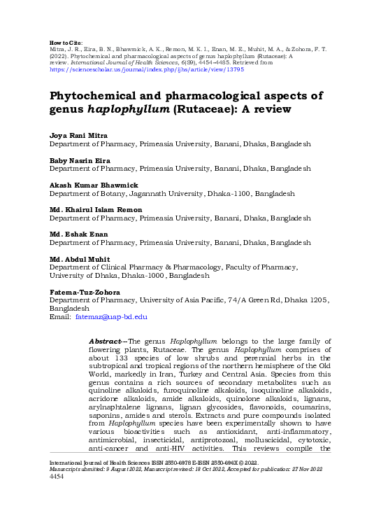 (PDF) Phytochemical and pharmacological aspects of genus haplophyllum (Rutaceae): A review