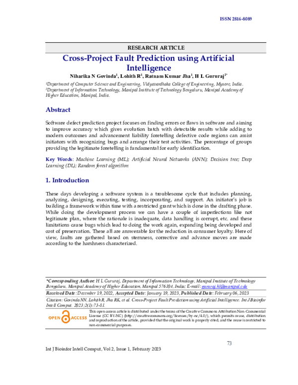 Pdf Cross Project Fault Prediction Using Artificial Intelligence 2622